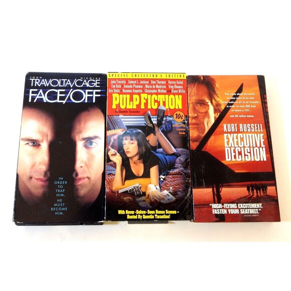 Media | 3 Vintage Action Movie Lot Vhs Pulp Fiction Faceoff Executive ...